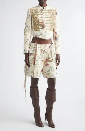 Alexander McQueen Embroidered Floral Jacquard Crop Jacket