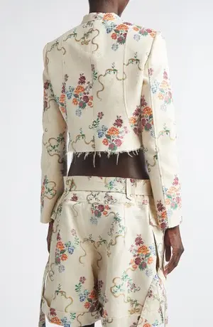 Alexander McQueen Embroidered Floral Jacquard Crop Jacket