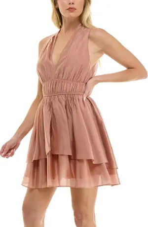 SOCIALITE V-neck Tiered Minidress - Macaroon
