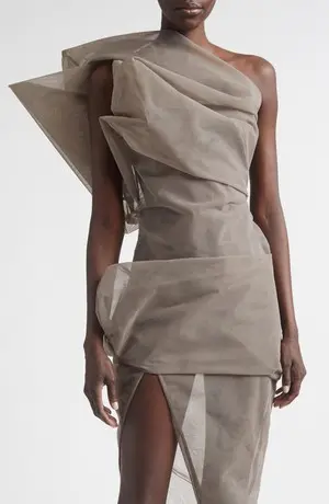 Rick Owens Claudia Tulle One-shoulder Top - Dust