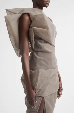 Rick Owens Claudia Tulle One-shoulder Top - Dust
