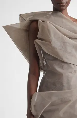 Rick Owens Claudia Tulle One-shoulder Top - Dust