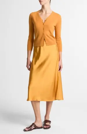 Vince Elbow Sleeve V-neck Cashmere & Silk Cardigan - Clementine