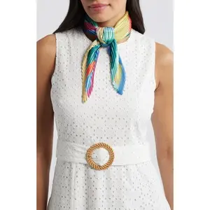 Echo Painterly Composition Pleated Diamond Scarf - Blue Multi