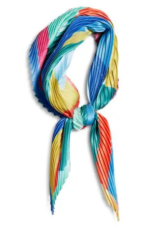 Echo Painterly Composition Pleated Diamond Scarf - Blue Multi