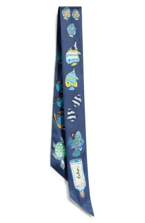 Echo At Sea Silk Ribbon Scarf - Navy