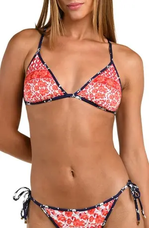 SUNSHINE 79 Flowers & Stripes Reversible Bikini Top - Red Multi