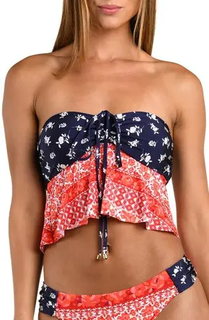 SUNSHINE 79 Flowers & Stripes Halter Bandeau Tankini Top