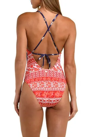SUNSHINE 79 Floral & Striped One-piece Swimsuit - Red Multi