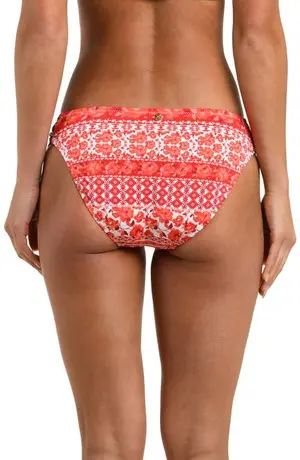 SUNSHINE 79 Flowers & Stripes Shirred Side Hipster Bikini Bottoms - Red Multi