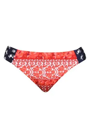 SUNSHINE 79 Flowers & Stripes Shirred Side Hipster Bikini Bottoms - Red Multi