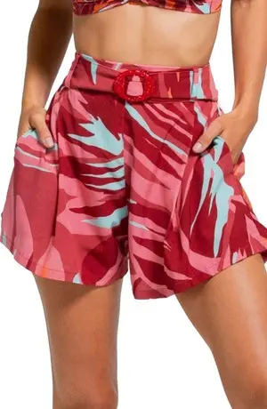 Cosita Linda Tropical Print Belted Cover-up Shorts
