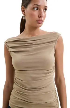 MARCELLA Cooper Ruched Boat Neck Top - Sand
