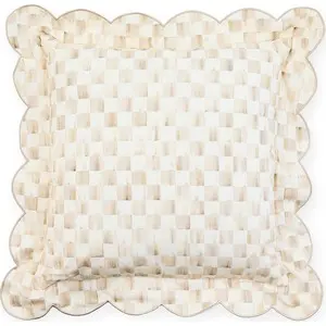 MACKENZIE-CHILDS Check Reversible Scallop Accent Pillow - Mocha
