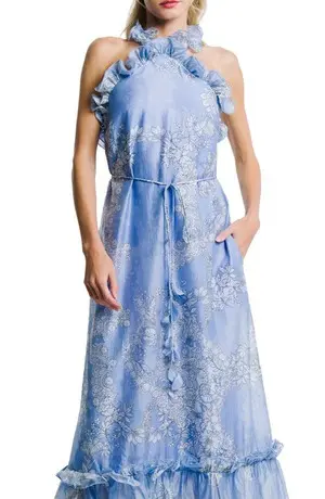 CIEBON Floral Halter Neck Maxi Dress