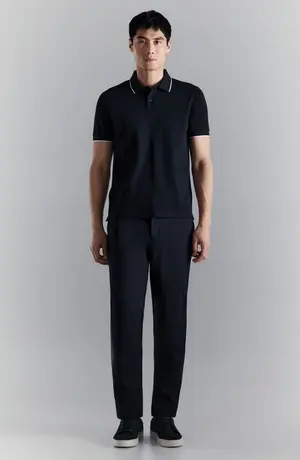 Mango Comfort Stretch Tipped Piqué Polo - Navy