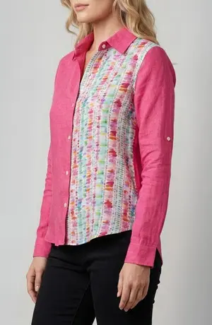 APNY Colorblock Linen Button-up Shirt