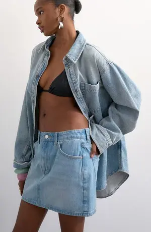 Topshop Cotton Denim Mini Skirt - Light Blue