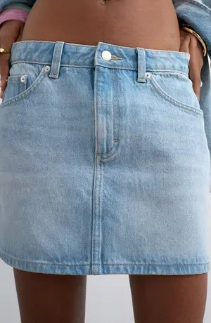 Topshop Cotton Denim Mini Skirt - Light Blue