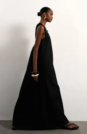 Topshop Ruched Cotton Poplin Maxi Dress