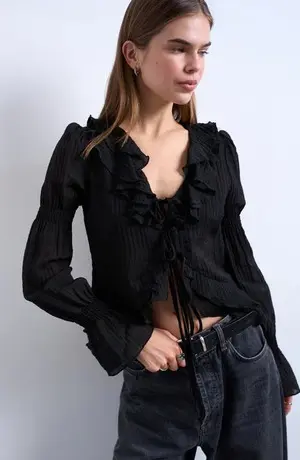 Topshop Ruffle Tie Front Crop Top