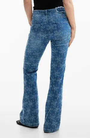 Desigual Floral Embroidered Flare Jeans