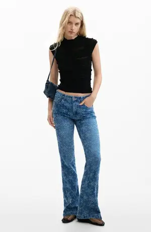 Desigual Floral Embroidered Flare Jeans