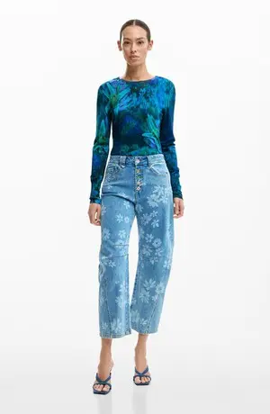 Desigual Floral Straight-leg Jeans - Medium Blue