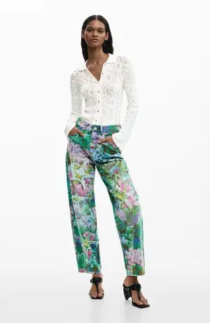 Desigual Wild Garden Print Straight Leg Jeans