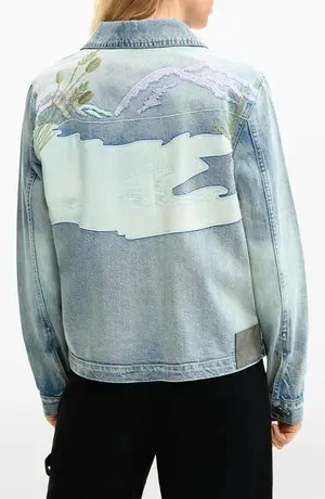 Desigual Swan Appliqué Denim Trucker Jacket - Medium Blue