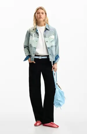 Desigual Swan Appliqué Denim Trucker Jacket - Medium Blue
