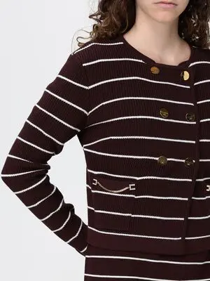 Elisabetta Franchi Striped Viscose Cardigan - Cocoa