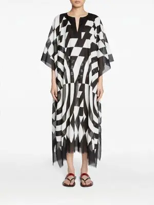Dries Van Noten Dries Van Noten Cotton Kaftan Dress With Optical Print Black