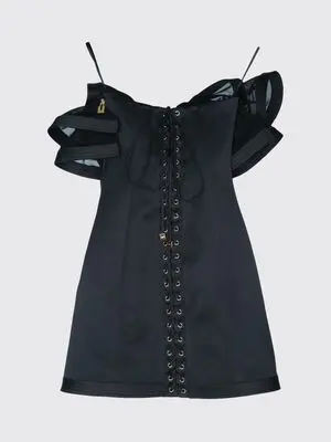 Elisabetta Franchi Mini Dress In Crêpe With Ruffles And Ties - Black