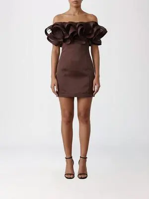 Elisabetta Franchi Elisabetta Franchi Mini Dress In Crêpe With Ruffles And Ties Brown