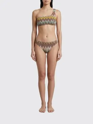 Missoni One Shoulder Zig Zag Print Swimsuit - Brown