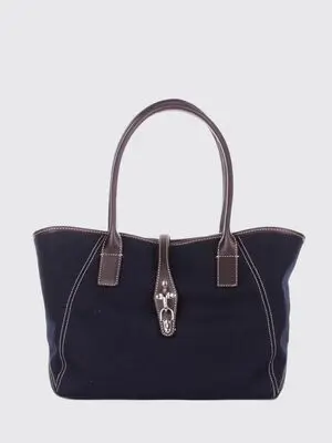 FAY Medium Shoulder Bag In Canvas And Leather - Blue