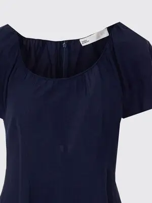 Tory Burch Blue Viscose And Linen Blend Midi Dress With Puff Sleeves - Navy