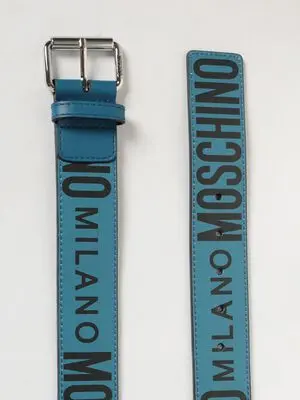 Moschino Leather Belt With Printed Logo - Blue