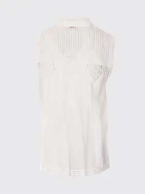 TWINSET Sleeveless Cotton Silk Top With Lace Detailing