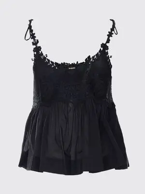 TWINSET Sleeveless Cotton Top With Lace Inserts And Embroidery