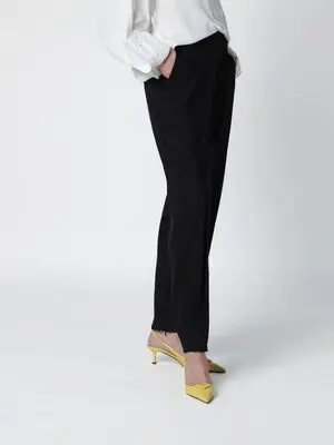 THELATEST Viscose Blend Straight Trousers - Black