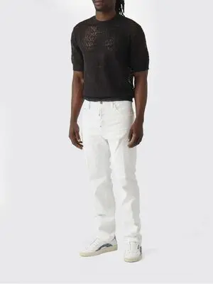 Dsquared2 Linen Blend Openwork Crewneck Sweater