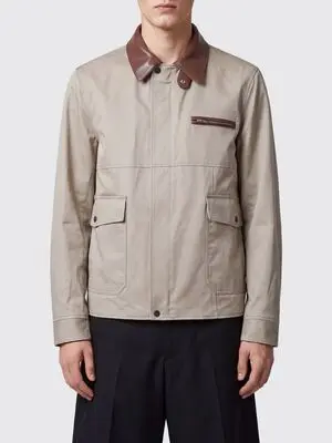 Sacai Cotton Jacket With Leather Collar - Beige