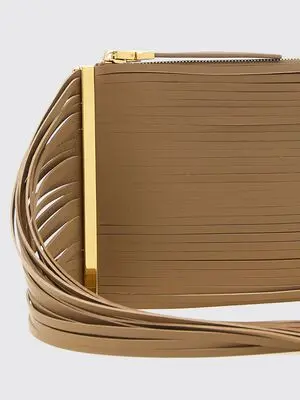 Elisabetta Franchi Nappa Leather Clutch With Fringes And Chain Strap - Grey