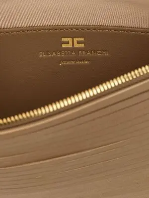 Elisabetta Franchi Nappa Leather Clutch With Fringes And Chain Strap - Grey