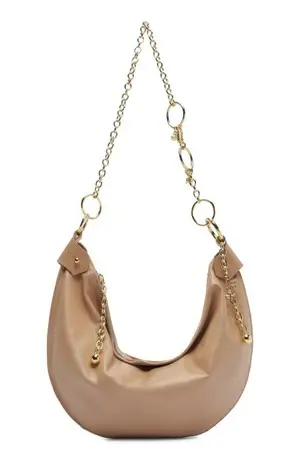 AREZZO Leather Crossbody Bag With Chain Strap - True Sand