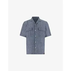 Boggi Milano Open-collar Linen And Cotton-blend Denim Shirt