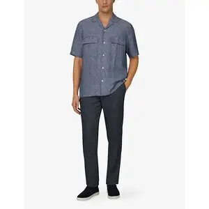 Boggi Milano Open-collar Linen And Cotton-blend Denim Shirt