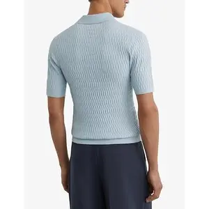 REISS Era Half-button Textured-knit Polo - Soft Blue
